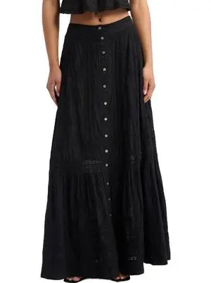 LoveShackFancy Araminta Lace Clip Dot Maxi Skirt - Black