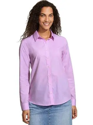 LANDS' END Petite No Iron Button-up Shirt - Aster Pink/white Micro Stripe