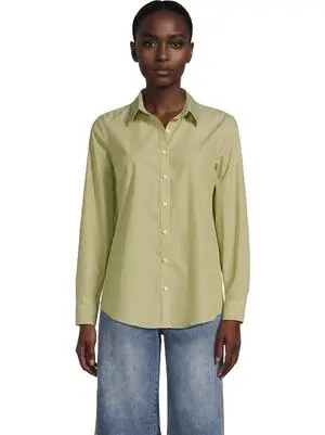 LANDS' END Tall No Iron Button Front Shirt - Chartreuse Thin Stripe