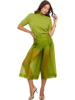 Trina Turk Siena Sheer Silk Organza Palazzo Pants - Dark Fennel