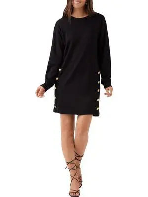 Karen Kane Button Detail Crewneck Long Sleeve Dress - Black