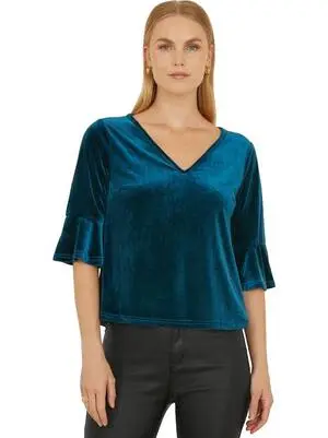 YUMI Fluted Sleeve Relaxed Fit Top - Teal