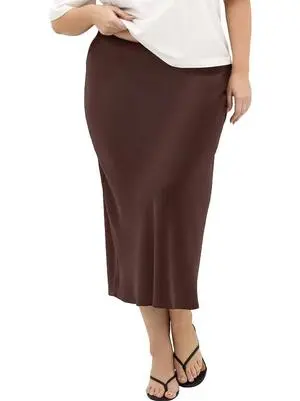 City Chic Miranda Satin Maxi Skirt - Truffle