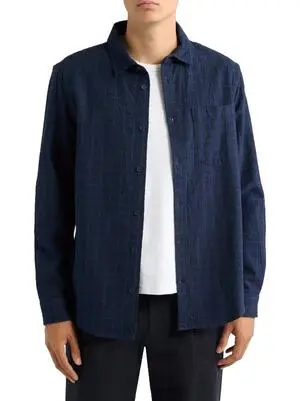 WAX LONDON Shelly Check Long Sleeve Cotton Dobby Button-up Shirt - Navy/black