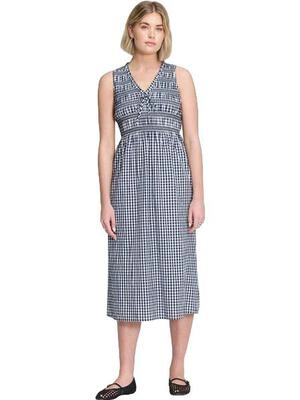 FINERY LONDON Petite Hadlee Gingham Shirred Midi Dress - Black Gingham