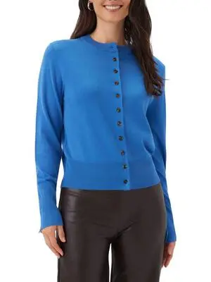 Karen Kane Crewneck Button-up Cardigan - Blue