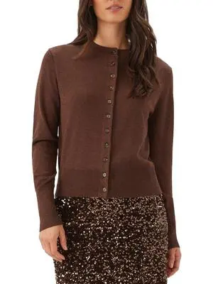 Karen Kane Crewneck Button-up Cardigan - Chocolate
