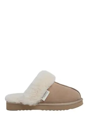 CELTIC & CO. Shearling Fur Edge Mule Slippers - Camel