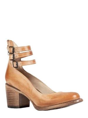 FREEBIRD Randi Distressed Leather Block Heel Pumps - Tan