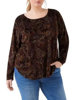Karen Kane Velvet Burnout Paisley Shirttail Top - Chocolate