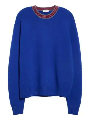 Versace Greca Border Crewneck Wool & Cashmere Sweater - Bluette