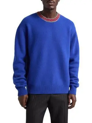 Versace Versace Greca Border Crewneck Wool & Cashmere Sweater Bluette