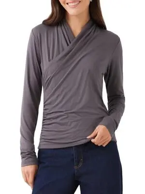 Karen Kane Crossover Side Shirred Top - Gray