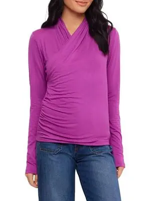 Karen Kane Crossover Side Shirred Top - Rose