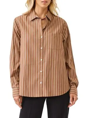 Karen Kane Striped Button-up Shirt - Mocha