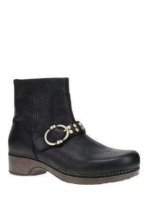 Dansko Baylin Leather Bootie With Studs And Buckle Detail - Black