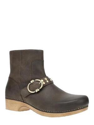 Dansko Baylin Leather Bootie With Studs And Buckle Detail - Mushroom