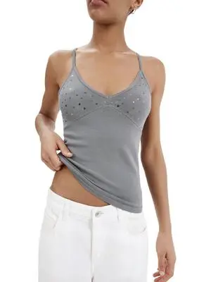 Mango Sequin Knit Camisole - Light Heather Grey