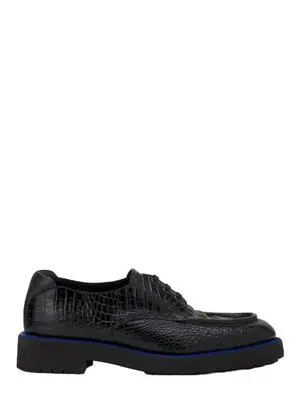 LANVIN Crocodile-embossed Leather Derby Shoes - Black/blue