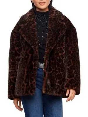 Karen Kane Faux Fur Print Coat - Leopard