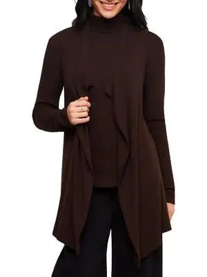 Karen Kane Ribbed Drape Front Cardigan - Chocolate