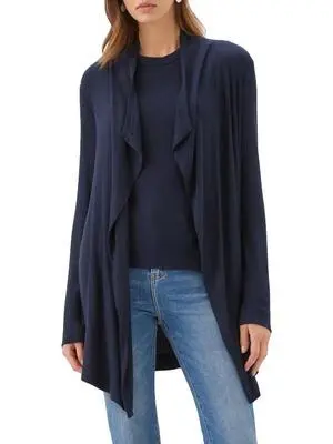 Karen Kane Ribbed Drape Front Cardigan - Navy