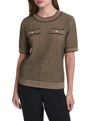 Karl Lagerfeld Paris Short Sleeve Sweater - Black/camel