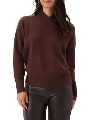Karen Kane Crossover Shawl Collar Sweater - Chocolate