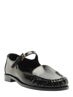 Schutz Tyla Buckle Leather Mary Jane Flat - Black
