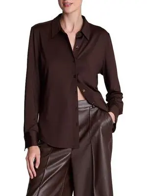 KENNETH COLE Long Sleeve Button Front Shirt - Medium Bark