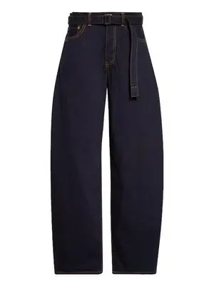 Sacai Belted High Waist Wide Leg Jeans - Navy