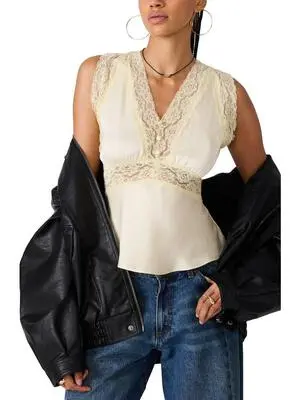 Steve Madden Elinor Lace Accent Sleeveless Peplum Top - Cream