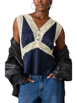 Steve Madden Elinor Lace Accent Sleeveless Peplum Top - Midnight