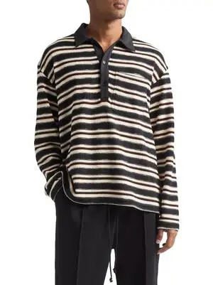 SONG FOR THE MUTE Striped Long Sleeve Polo - Black