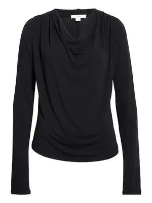 Vince Cowl Neck Long Sleeve Top - Black