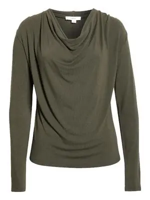 Vince Cowl Neck Long Sleeve Top - Dark Moss