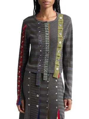 YANYAN Merino Wool Striped Cardigan - Grey Multi