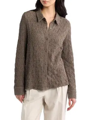 Eileen Fisher Crinkle Texture Shirt With Stretch - Cobblestone