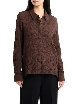 Eileen Fisher Crinkle Texture Shirt With Stretch - Coffee