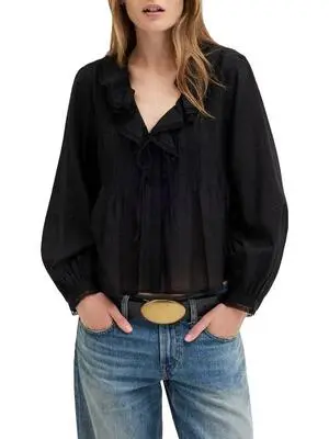 Madewell The Georgina Long Sleeve Voile Top - Jet Black