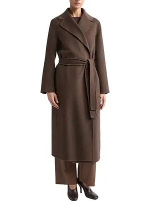 Max Mara Smmpace Long Wool Blend Belted Coat - Brown