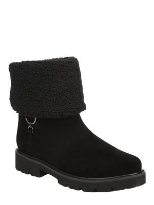 Franco Sarto Sahana Leather Bootie With Faux Shearling Trim - Black