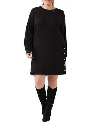 Karen Kane Crewneck Button Detail Shift Dress - Black