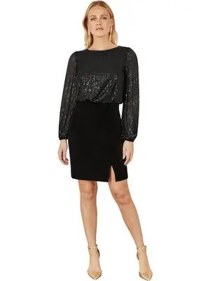 YUMI Sequin And Velvet Mini Dress - Black