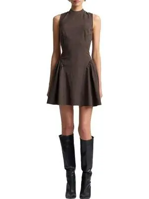Avec Les Filles Sleeveless Flounce Minidress - Brown Check