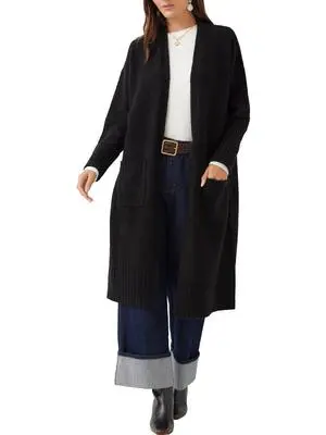 Karen Kane Longline Open-front Cardigan With Ribbed Trim - Black