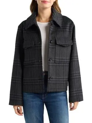 Bernardo Plaid Button-front Jacket - Grey Plaid