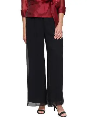 Alex Evenings Wide Leg Chiffon Pants - Black