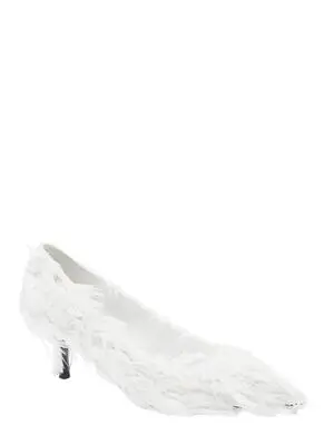 Jeffrey Campbell Nesting Pointed Toe Pumps With Feather Embellishment - White
