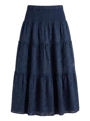 CARTOLINA Kylie Smocked Jacquard Midi Skirt Midnight Blue